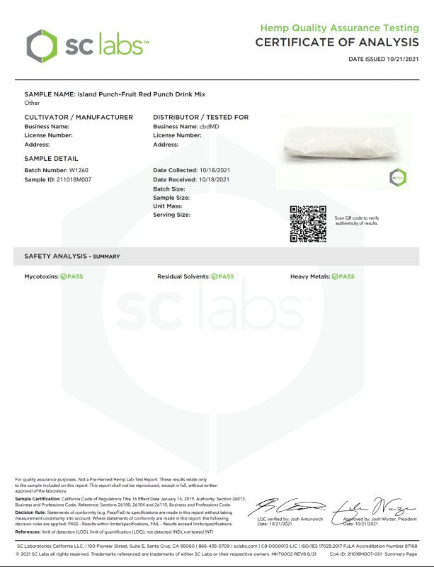 cbdMD CBD Fruit Punch Drink Mix Powder | 250mg | CBD – Green Treez Company