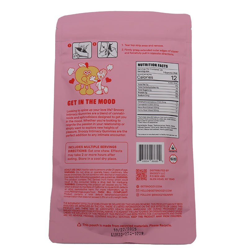 Snoozy Peach Intimacy Gummies | 500mg | THC CBD Horny Goat Weed Maca ...
