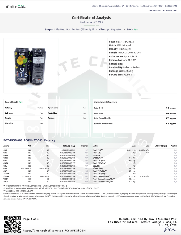 St. Ides Southern Peach High Tea | 50mg | Delta 9 THC Beverages – Green ...