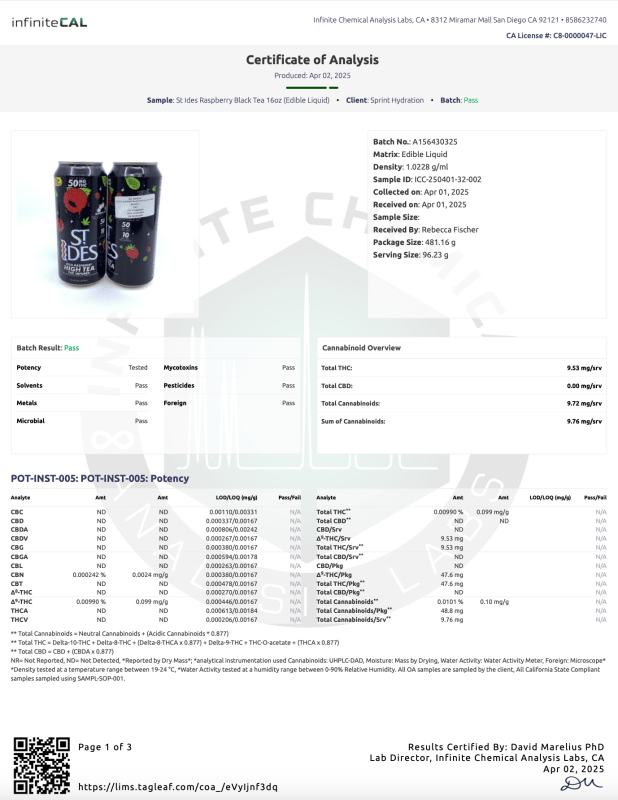 St. Ides Raspberry High Tea | 50mg | Delta 9 THC Beverages – Green ...